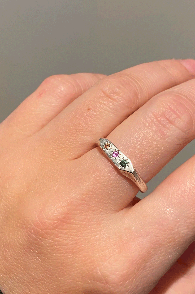 Alexandra Dodds Gemmy Mountain Signets Triple Gem - Silver Multi Colou ...