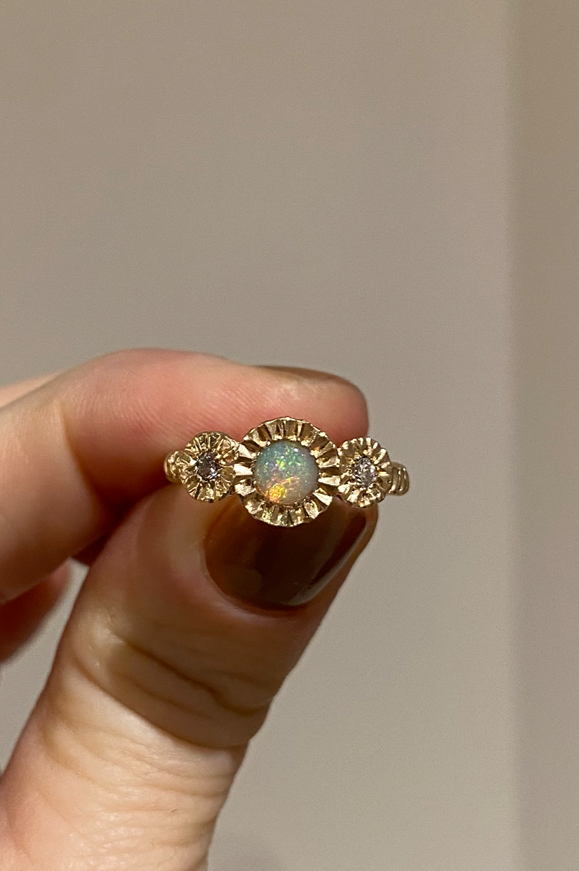 Alexandra Dodds Triple Teeth Gem Ring - 9ct Opal & Diamond