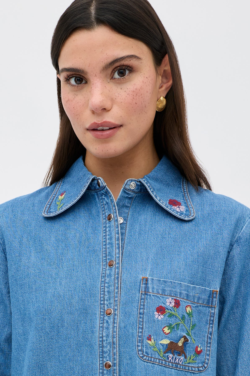 Rixo Edaline Shirt - Sadie Embroidery Light Vintage